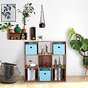 ZenStyle 9 Cube Storage Shelf Organizer, Wooden Bookshelf System Display Cube Shelves Compartments, Customizable W/ 5 Removable Back Panels (Brown)
