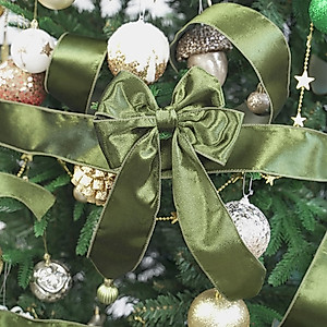 AIMUDI Olive Green Velvet Wired Ribbon 2.5 Inch Green Christmas Ribbon Wired Dark Moss Green Ribbon for Christmas Tree, Wreaths, Swags, Gift Wrapping, Garland, Holiday Crafts, Topper Bows - 10 Yards