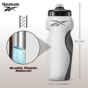 Reebok Squeeze Water Bottles With Athletic Design - Water Bottle 24 oz - Sports Water Bottle - Reusable Water Bottle For Gym, Running, Hiking etc, BPA Free (White)