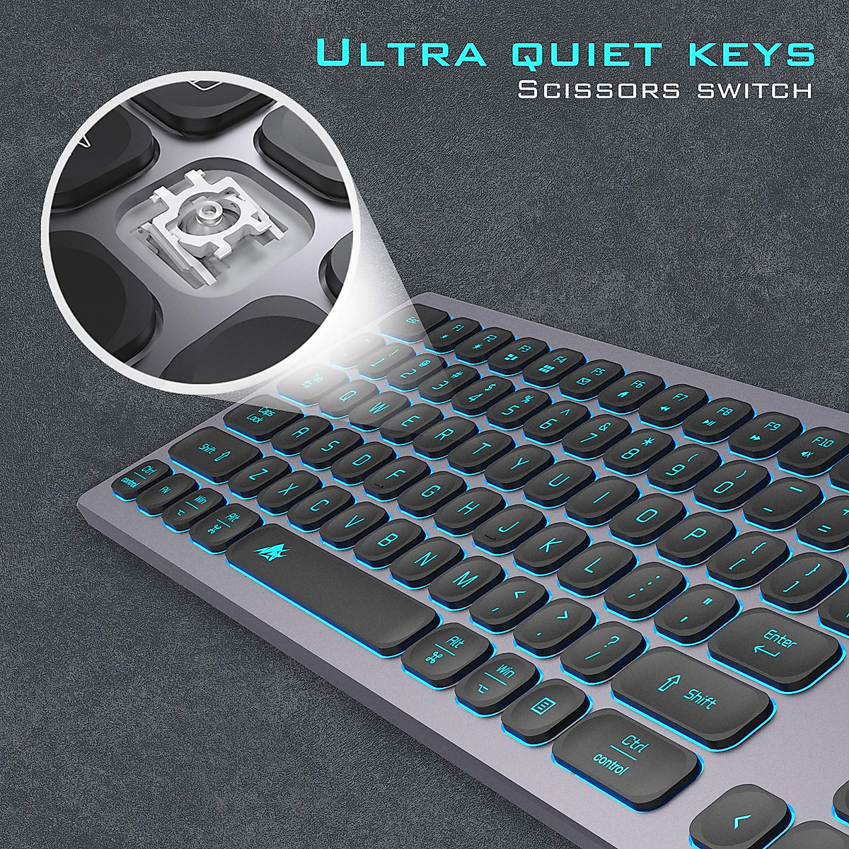 POWZAN Aluminum Quiet Wired Keyboard Backlit- Slim Chiclet Keyboard Compatible with Apple iMac, MacBook, Mac and PC, USB Keyboard Numeric Keypad RGB Lighted Key - Space Gray