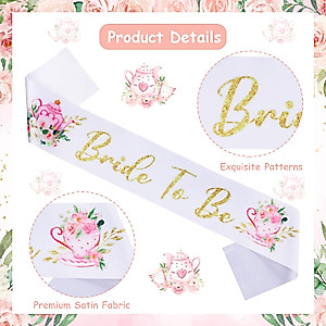 Diartpaint Floral Tea Bride To Be Bachelorette Sash, Flowers Teapot Bridal Shower Wedding Satin Sash Bride Decor Favors, Garden Tea Theme Engagement Party Decorations Supplies