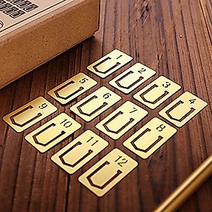 EKLOEN 12pcs Brass Bookmarks, Mini Cute 1-12 Number Book Marks Ideal Gifts