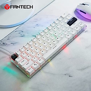 FANTECH MAXFIT61 Wired 60% Mechanical Gaming Keyboard Hot Swap RGB Gaming Keyboard Frost Edition with Retro Translucent Base, Blue Switch(Clicky), White