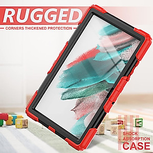 FS FANSONG Samsung Galaxy Tab A8 10.5 Inch Case 2022,SM-X200/X205/X207 Tablet Cover with Screen Protector Pencil Holder 360 Degree Rotating Kickstand and Shoulder Strap Red