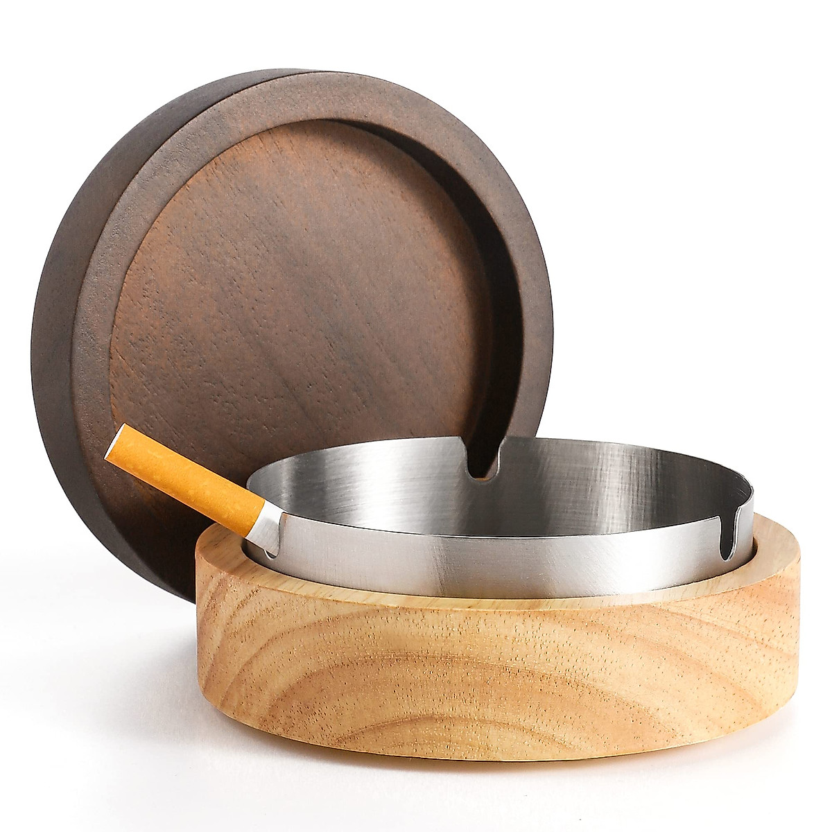 Cute Ashtrays for Cigarettes Ash Tray with Lid DDAJJAJ Wooden Ashtray with Stainless Steel Portable Decorative Ashtray Windproof Ashtray for Home,Patio,Office,Outdoors,Indoor,Parties