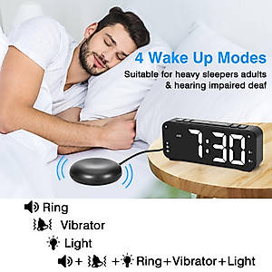 SZELAM Alarm Clock for Heavy Sleepers Adults,with Vibration Bed Shaker,2 Alarms,4 Levels Brightness,6.5" LED Digital Desk Clocks for Hearing Impaired Deaf Teens Bedroom (Black-White)