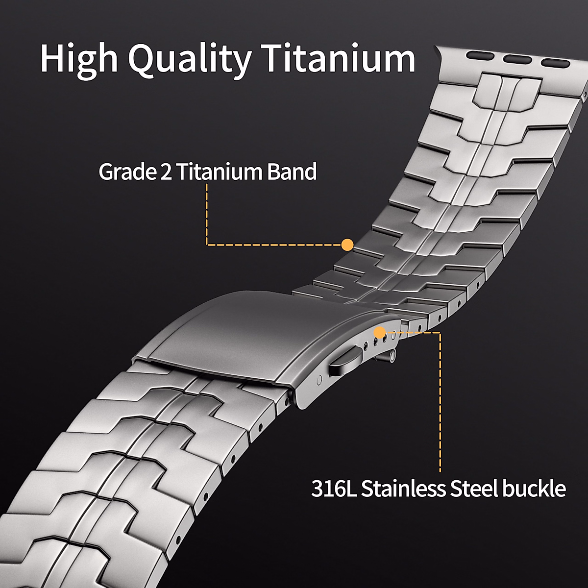 LULULOOK Titanium Band Compatible with Apple Watch Ultra/Ultra 2 49mm, Grade 2 Pure Titanium Metal Smartwatch Replacement Band with Folding Clasp for Men