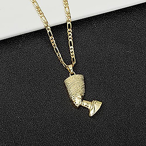 kelistom Egyptian Queen Nefertiti Pendant Necklace for Women | 18K Gold Plated Pendant Necklace | 3mm Figaro Chain Necklace 18/22 inches (22)