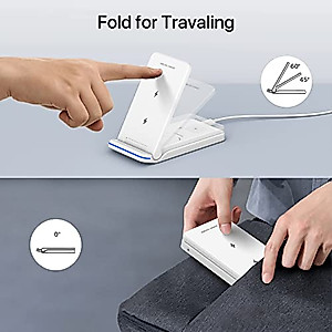 Wireless Charger, 3 in 1 Fast Charging Station, Folding Wireless Charger Stand for iPhone 14,13,12,11/Pro/Max/Mini/Plus, X,XR, XS/Max,SE, 8/Plus,Apple Watch 1-8,Airpods 3/2/Pro with 18W Adapter(White)