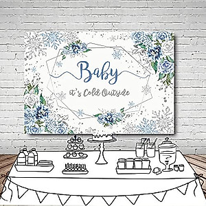 MEHOFOND Baby It's Cold Outside Backdrop Snowflake Boy Baby Shower Party Decorations Winter Wonderland Photography Background Snowfall Banner Ice Blue White Floral Studio Props 7x5ft