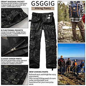 GSGGIG Men's Outdoor Hiking Pants, Tactical Pants Lightweight Casual Work Ripstop Cargo Pants for Men with Pockets No Belt 3355 Black CP CAMO 44