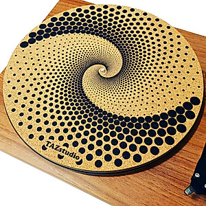 TazStudio Premium slipmat - Cork Turntable Mat for Better Sound Support on Vinyl LP Record Player - Cork mat Original Art Design - Psychedelic Geometric Dots Art (4mm Thick)-m3
