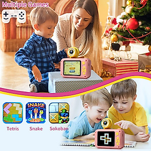 Kids Camera,2.4in IPS Screen Digital Camera,180°Flip Lens Camera,Children Selfie Camera with Playback Game,Christmas/Birthday Gift for 4 5 6 7 8 9 10 11 Year Old Girl Boy (Pink)