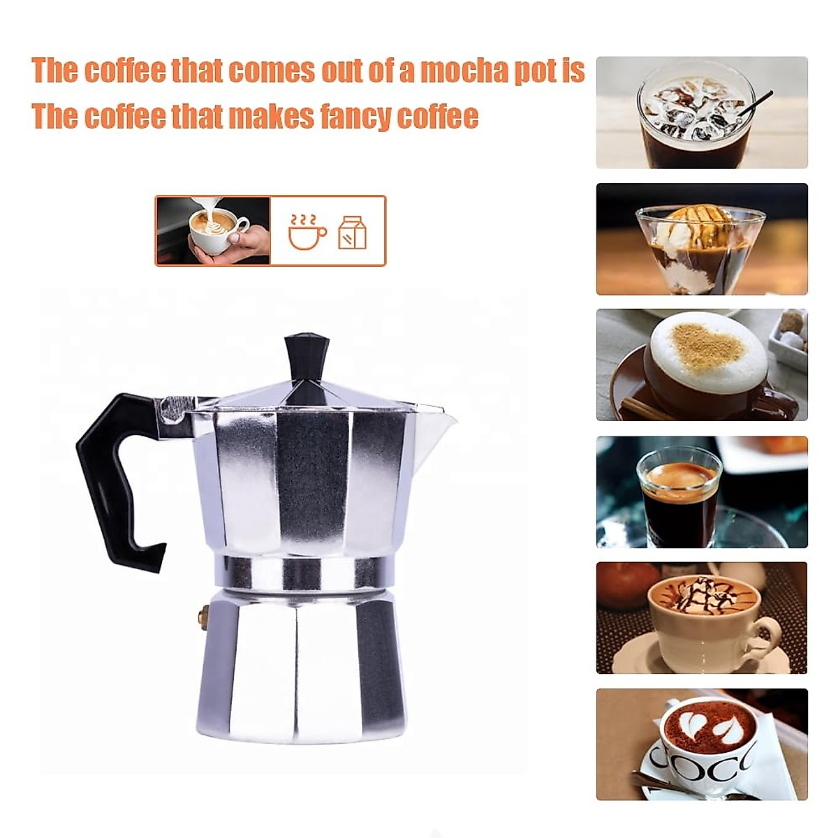 MVPLUE Classic Moka Pot 6 Cup 9 oz，Stovetop Espresso Maker Aluminum Silver，Cuban Coffee Maker， Greca，Make Delicious Coffee Easily at Home