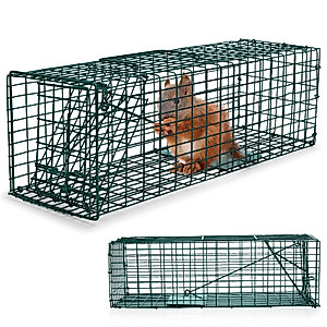 Qualirey 2 Pcs Humane Squirrel Trap Heavy Duty Live Animal Chipmunk Trap Catch and Release Rat Trap for Outdoor Small Animals Mouse Raccoon Stray Cat Rodent Weasels (16 x 5 x 5 Inch)