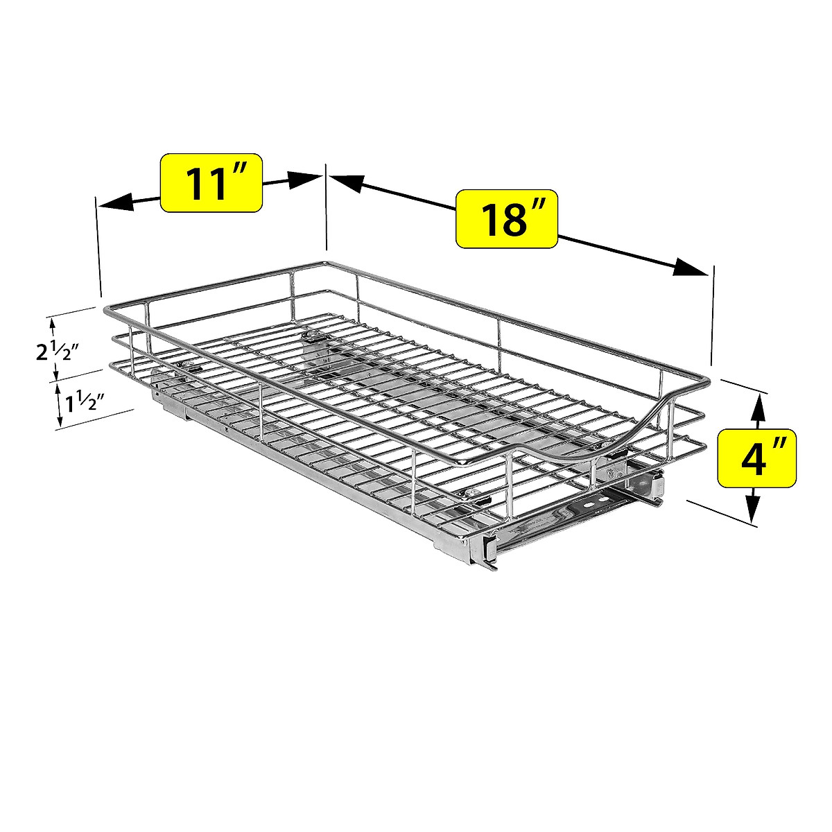 LYNK PROFESSIONAL® Pull Out Cabinet Organizer, 11" x 18" Slide Out Drawers for Kitchen Cabinets - Sliding Pull-Out Pantry Shelves – Home Shelf Organizers - Lifetime Ltd. Warranty, Chrome
