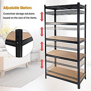 ALBOMI 35" W x 18" D x 71" H Adjustable Metal Garage Shelving Unit, 5-Tier Heavy Duty Garage Storage Shelves with Board, Multipurpose Storage Shelves Rack for Garage Basement Warehouse Office, Black