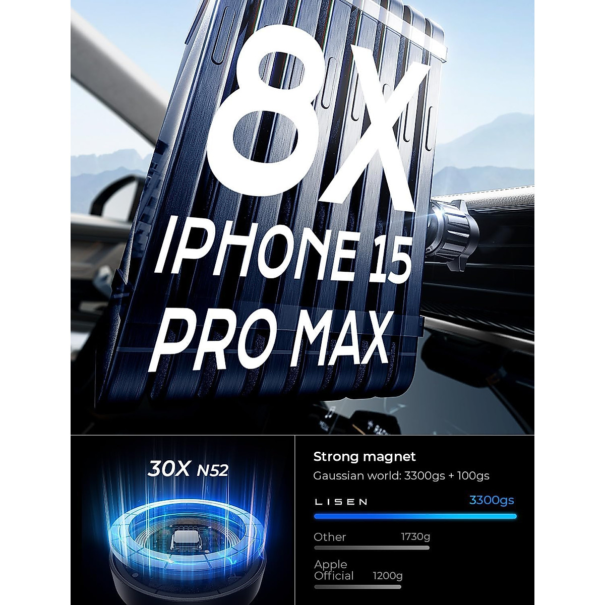 LISEN for MagSafe Car Mount Charger for iPhone 15, Wireless Universal Vent Charger for iPhone Car Accessories Magnetic Phone Holder Mount, Fits iPhone 15 Pro Max Plus Mini 14 13 12