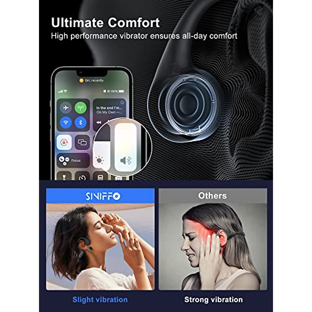 Siniffo Upgraded Bone Conduction Headphones Wireless Bluetooth 5.3 Open Ear Sports Earphones with Mic, Sweat Resistant Headset for Workout, Running, Gym, Hiking, Driving, Cycling, Climbing