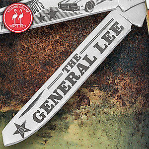 KISSING CRANE General Lee Trapper Pocket Knife | Dukes of Hazard Collectible | 440 Stainless Steel Blades | Laser Etched | Closed Length 4"