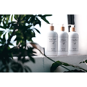 YS STORE Shampoo and Conditioner Dispenser - Refillable Bath Set of 3 16oz Bamboo Pump with Funnel White Containers for Body Wash, Waterproof label, clean and modern.