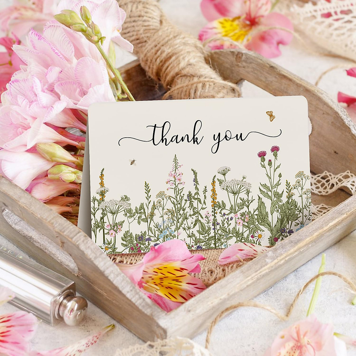 Artoid Mode 24 Pack Fall Wildflower Thank You Cards Floral Leaves Greeting Cards Gift With Envelope Sticker Blank Note Cards for Birthday Wedding Baby Shower Bridal Shower, 4 x 6 Inch