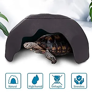 TINTON LIFE Reptile Hideouts Box with 2 Ceramic Sinks to Increase Humidity Terrarium Reptile Hide Habitat Humidify Cave for Turtle Lizard Tortoise Amphibians Snake, 9.8x5.9x5.9 Coffee