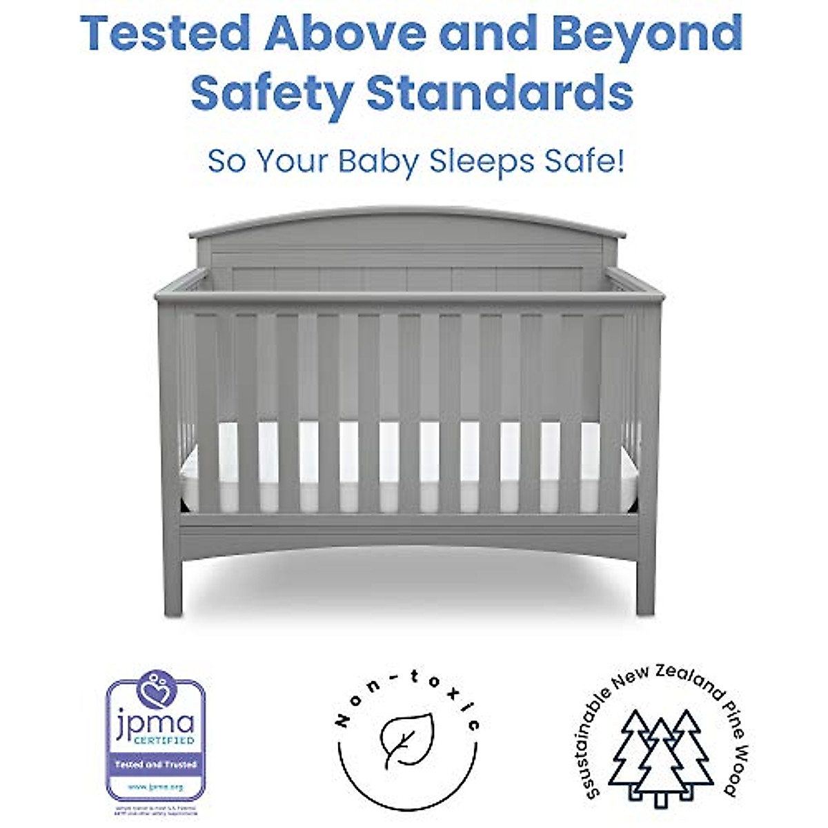 Delta Children Archer 4-in-1 Crib, Grey with Twinkle Stars Crib & Toddler Mattress