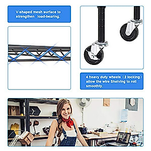 Vnewone 6 Tier Storage Shelves Large Wire Shelving Unit Metal Garage Shelving NSF 82”x48”x18” Heavy Duty Height Adjustable Commercial Grade Utility Steel Rack 2100 LBS Capacity with Wheels,Black