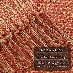 Boho Bathroom Rug, 2' x 3' Small Area Rug Hand-Woven Low Profile Entryway Rug with Tassels, Terracotta Cotton Braided Reversible Washable Kitchen Mat Farmhouse Fall Front Door Rug for Foyer Indoor