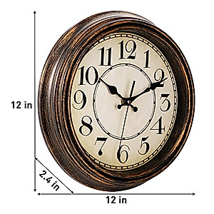 ZENFUN 12'' Round Classic Wall Clock, Battery Operated Quartz Clock Silent Non Ticking Wall Clock, Decorative for Kitchen, Home, Living Room, Farmhouse, Bedrooms, Easy to Read, Bronze