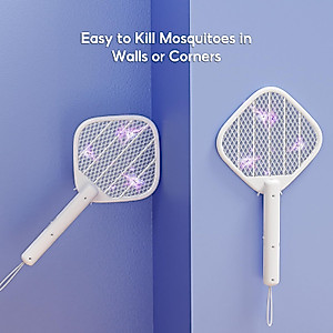Qualitell Fly Swatter Electric Zapper Rechargeable, Mosquito Zapper Racket Kills Mosquitoes in Corners, Fly Zapper Folding Hanging Standing Handheld LED UV Bug Trap Light for Indoor Outdoor