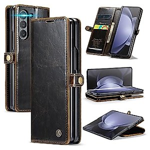 Peenpunk for Samsung Galaxy Z Fold 5 Wallet case, Leather Galaxy ZFold5 Wallet Case with Card Holder Flip Kickstand Magnetic Folio Cover (Brown)