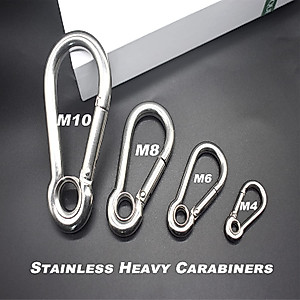 Bytiyar 10 PCS M4 1.6 inch Stainless Steel Heavy Duty Carabiner Clips Keychain with Round Hole Snap Hook Quick Links Safety Chain Rigging Accessories Tool