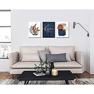 Pigort Framed Blue Canvas Wall Art Set Abstract Botanical Tropical Plants Picture Wall Decor for Living Room Bedroom Bathroom Office (11'' x 14'' x 3 Panel)