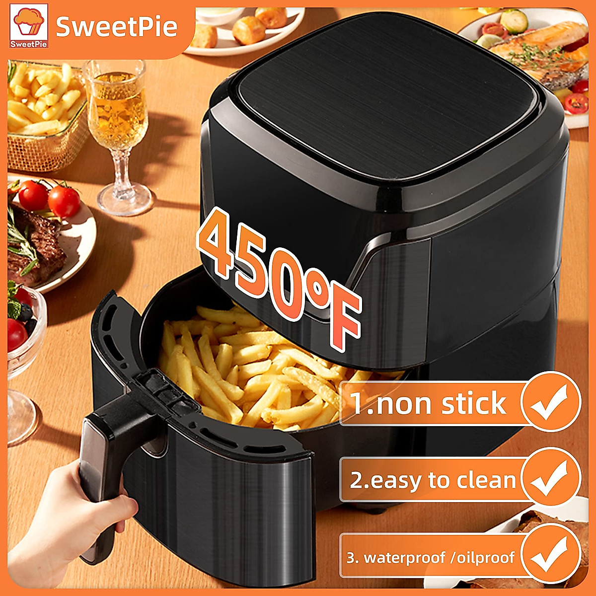 Air Fryer Disposable Paper Liner, 200 pcs 9 Inch Square Air Fryer Perforated Parchment Paper, Steam Paper High Temperature Resistant, Greaseproof Non-stick Liners for Air Fryers