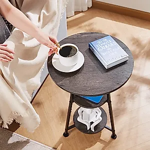 Dulcii Small Round End Table for Narrow and Small Space, 3-Tier Round Accent Couch Beside Table, Modern Side Table Corner Sofa Table Nightstand for Living Room Bedroom,Grey