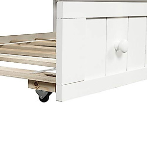 Twin Size Daybed Sofa Beds and Trundle Daybed,Simplicity Twin Platform Bed,Solid Wood Slat Support,Dual-use Sturdy Sofa Bed,No Box Spring Needed,for Living Room,Guest Room,Children Room (White)