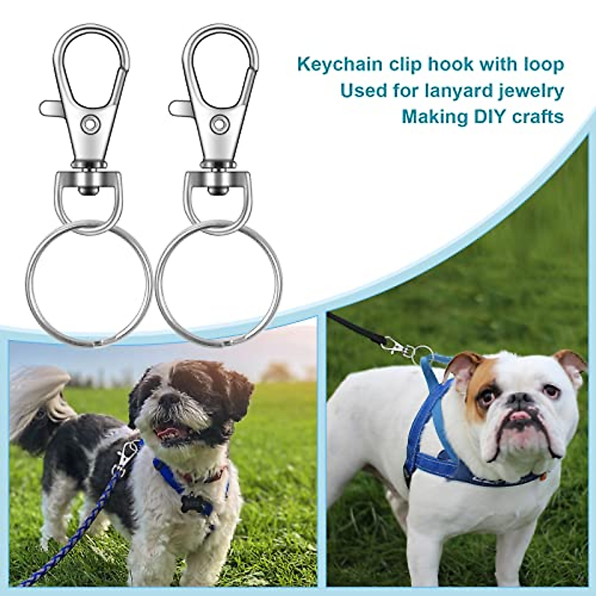 100PCS Key Chain Clip Hooks, Swivel Clasps Lanyard Snap Hook, Keychain Hooks for Lanyard Key Rings Crafting Silver