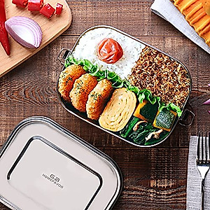 Stainless Steel Lunch Box-1200ML Metal Leak Proof Bento Container for Sandwich Storage, Meal, Rice, Snack-Perfect Sized for Kids, Adults, Men, Women, Boys-2 Compartments-Removable Divider