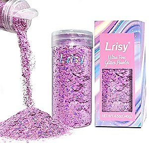 Lrisy Iridescent Chunky Glitter,Powder Craft Glitter Sequins Flake Bulk for Epoxy Resin,Body Face,Slime,Tumblers,Nail&Arts Painting (Soft Pink)