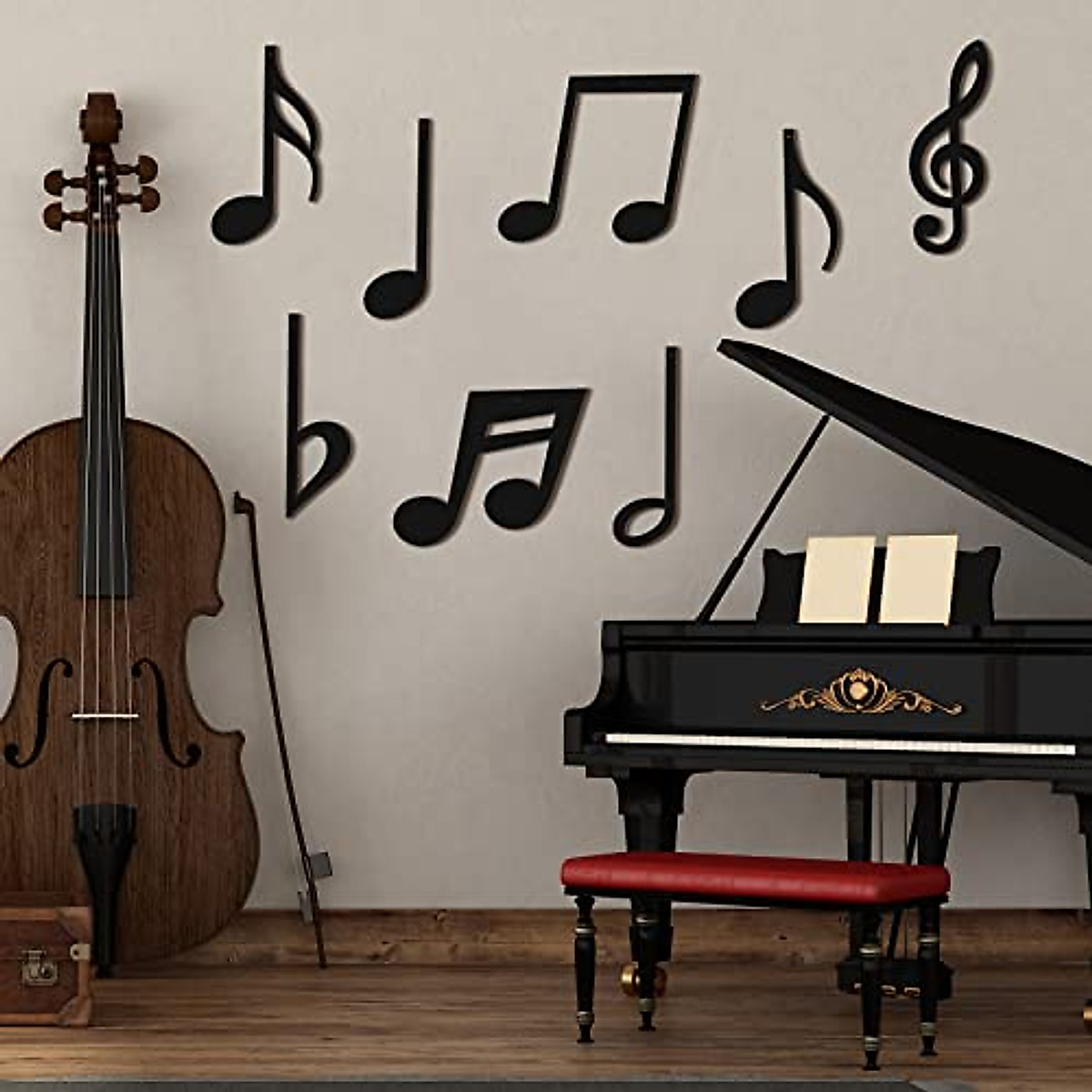 Yulejo 8 Pieces Treble Clef Wooden Wall Decor Black Music Notes Art Hanging Note Wood Decorations for Home Decorative Musical Studio Party