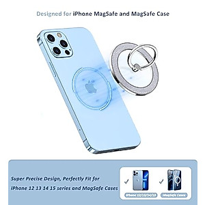 Magnetic Phone Ring Holder for MagSafe - Pikabo Magnetic Phone Grip, Phone Stand, Phone Finger Ring for iPhone MagSafe, Compatible with Wireless Charging. (Glitter Silver)