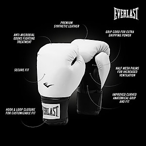 Everlast Prostyle 2 Boxing Gloves, Entry Level Training Gloves for Men and Women, Secure Fit Hook and Loop Closure & Ventilation, Heavy Bag & Speedbag Training 12 oz (White)