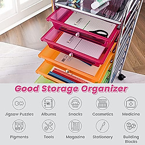COSTWAY 10-Drawer Rolling Storage Cart, Utility Mobile Trolley with Removable Drawers & Universal Casters & 2 Brakes, Versatile Flexible Drawer Organizer Cart for Home, Office (Rainbow)