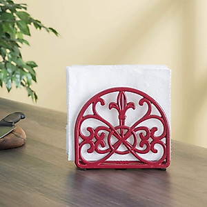 Fleur De Lis Cast Iron Napkin Holder, By Home Basics (Red) / Napkin Holders For Kitchen/Table Napkin Holder With Non-Skid Feet