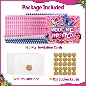 GOGOPARTY 20 Pcs Pink Invitation Cards, Birthday Party Invitation Cards With Sticker Labels, 20 Envelope Birthday Invitations for Kids Birthday Party Supplies