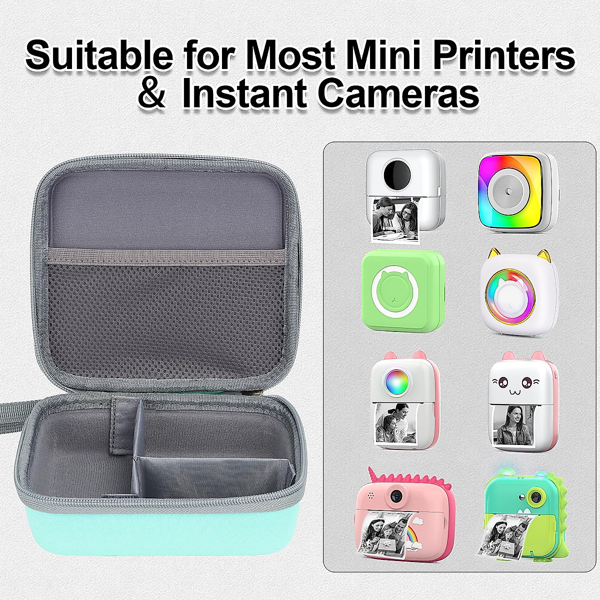 HuiJuKeJi Mini Sticker Printer Case,High-capacity Hard Protective Box for X5/Phomemo M02/T02 Printer,Portable Carrying Case for Thermal Inkless Photo Printer,Instant Camera,Label Marker(Green)