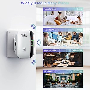Vphev WiFi Extender, Signal Booster Up to 3000sq.ft & 26 Devices, Range Wireless Internet Repeater, Long Amplifier with Ethernet Port, 1-Tap Setup, Access Point, Alexa Compatible, White (wf003)