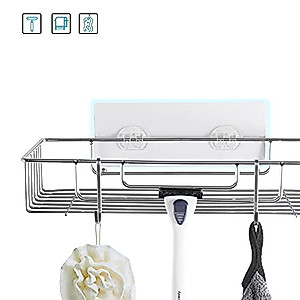 YSJHHJLL Shower Caddy Basket with Soap Dish and Hooks, No Drilling Traceless Adhesive Bathroom Shower Storage Organizer, No Rust, Never Collapse, for Bathroom Shower Shelves (Silver 3 pack)